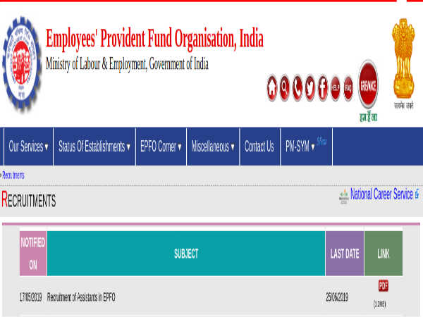 EPFO Recruitment 2019 For 280 Assistants. Earn Up To Rs. 44,900 Per ...