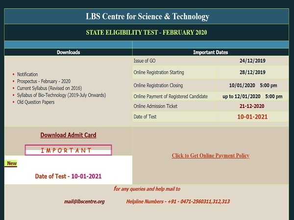 Kerala SET Admit Card 2020: Check Download Link At lbsedp.lbscentre.in ...